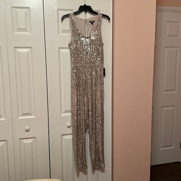 Express | Pants & Jumpsuits | Express Sequin Sleeveless Jumpsuit Size ...